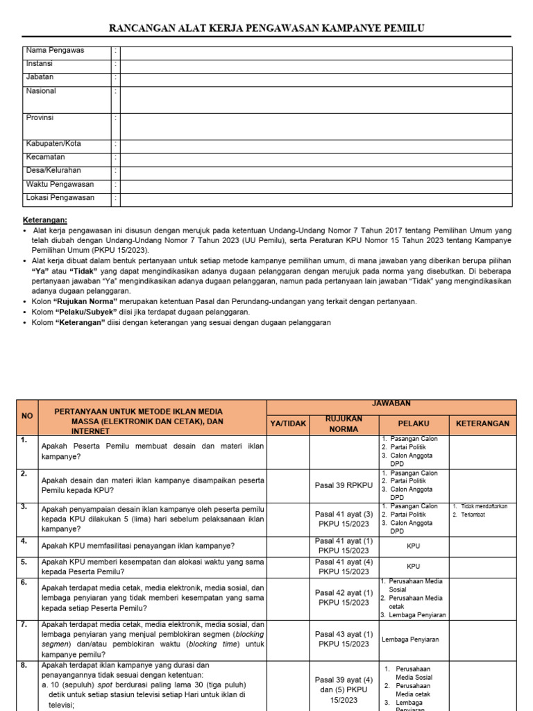 Akp Pengawasan Kampanye Metode Iklan Media Massa (Elektronik Dan Cetak), Dan Internet | PDF