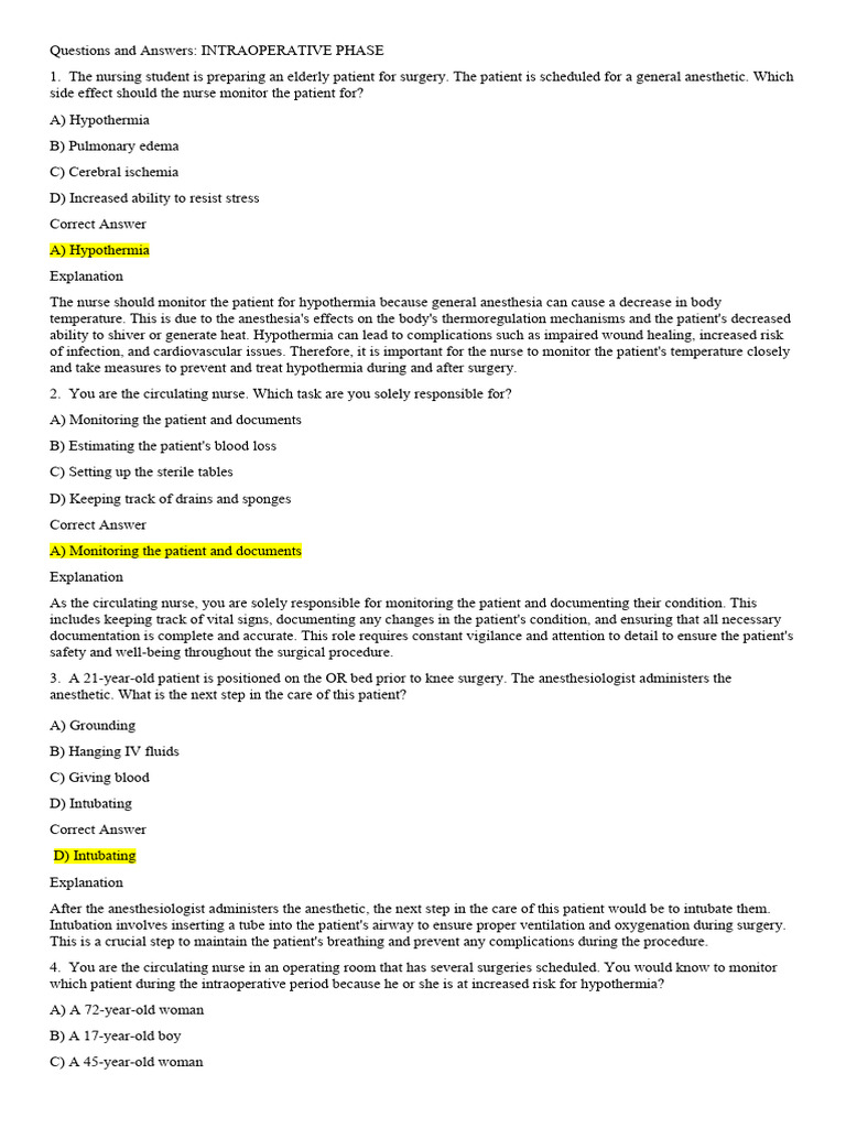 Intraoperative Nursing Guidelines and Q&A | PDF | Surgery | Anesthesia