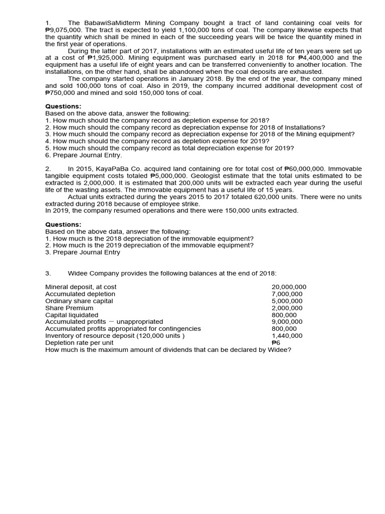 Wasting Assets Problems | PDF | Depreciation | Expense