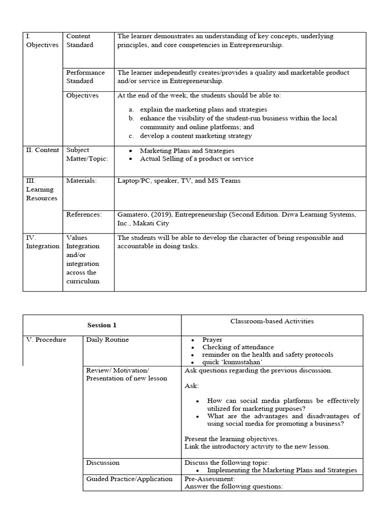 Entrep. Week 5 Final - WLP | PDF | Learning | Marketing