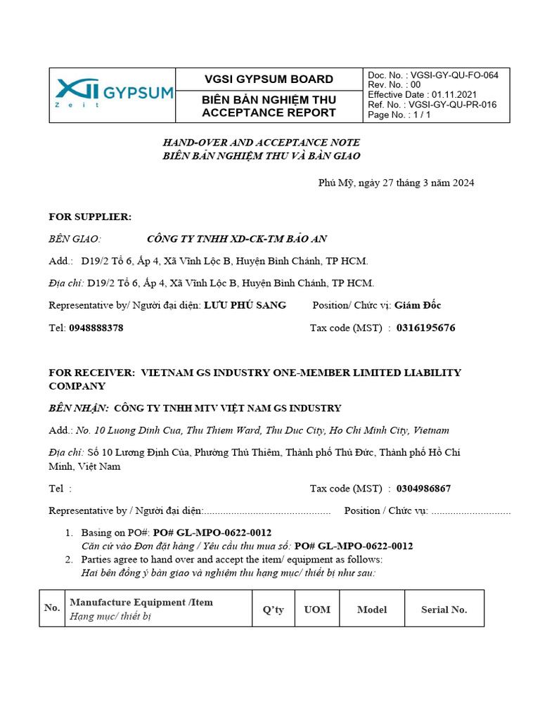 Bien Ban Nghiem Thu | PDF