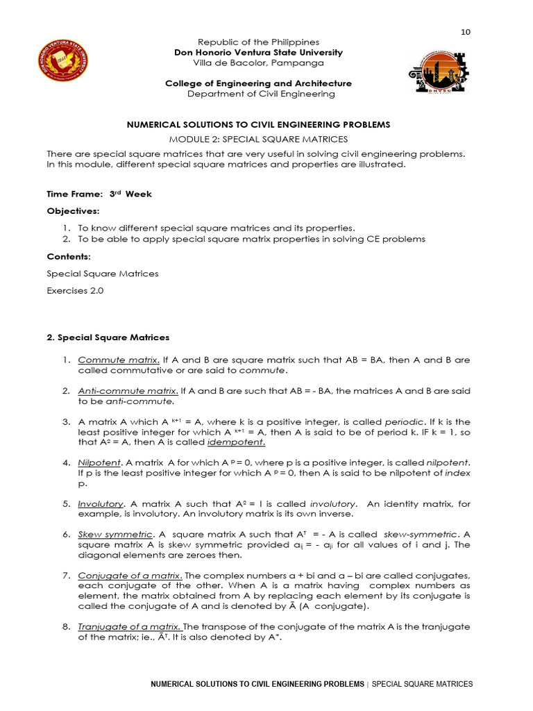 2 NUMERICALS Module 02 Special Square Matrices 1 | Download Free PDF ...