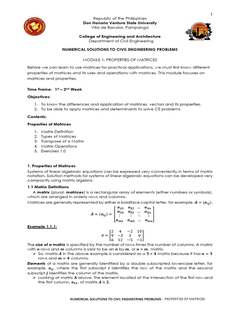 Properties of Matrices in Civil Engineering | PDF | Matrix (Mathematics ...