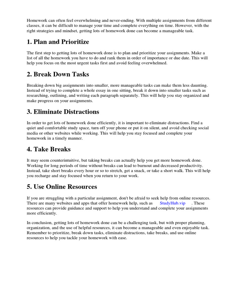 How To Get Lots of Homework Done | Download Free PDF | Homework | Teachers