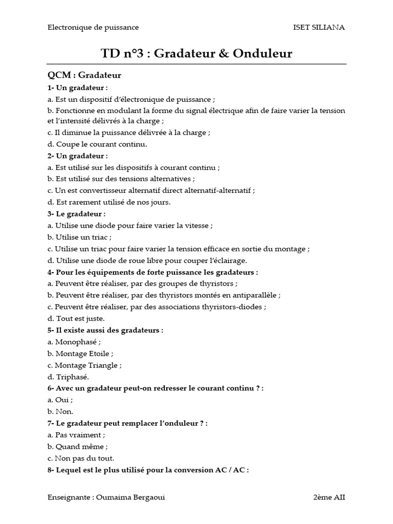 TD N°3 EP - Gradateur + Onduleur | PDF | Redresseur | Onduleur