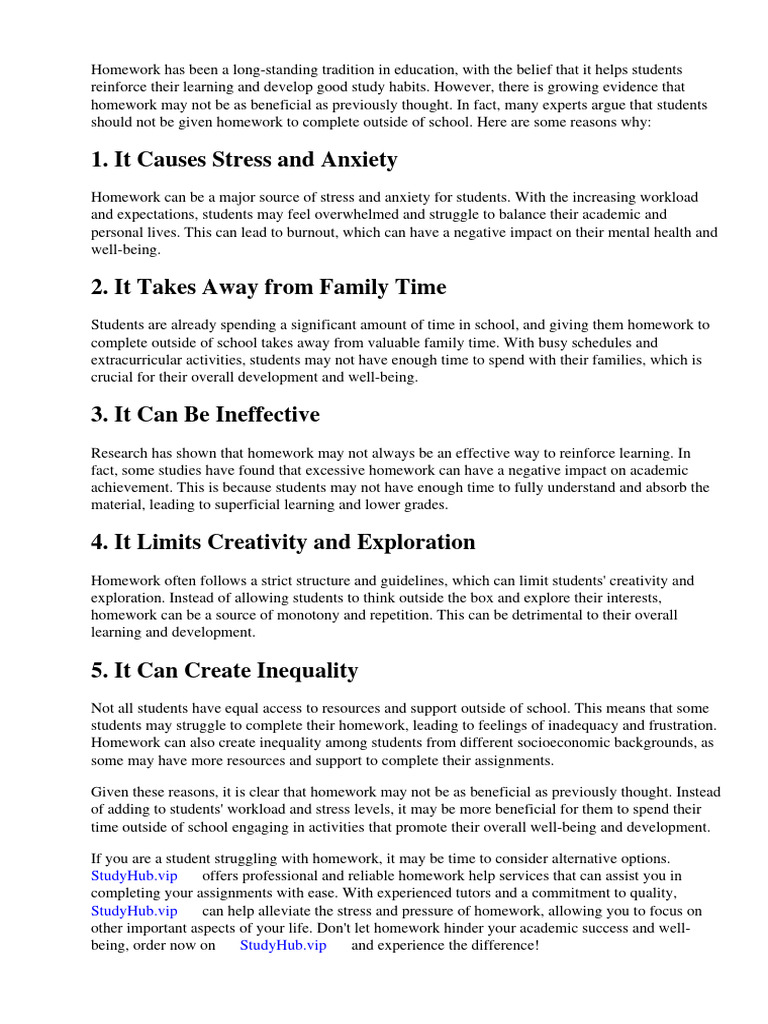 Students Should Not Be Given Homework To Complete Outside School | PDF ...