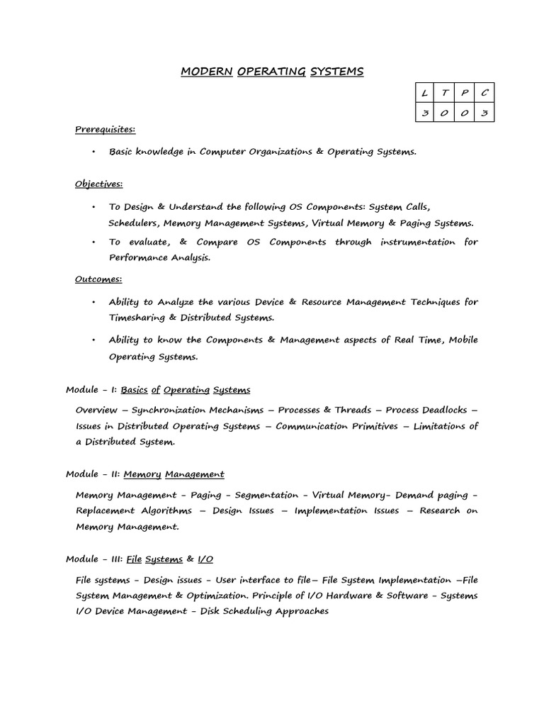 Syl Modern Operating Systems | PDF | Operating System | Process (Computing)
