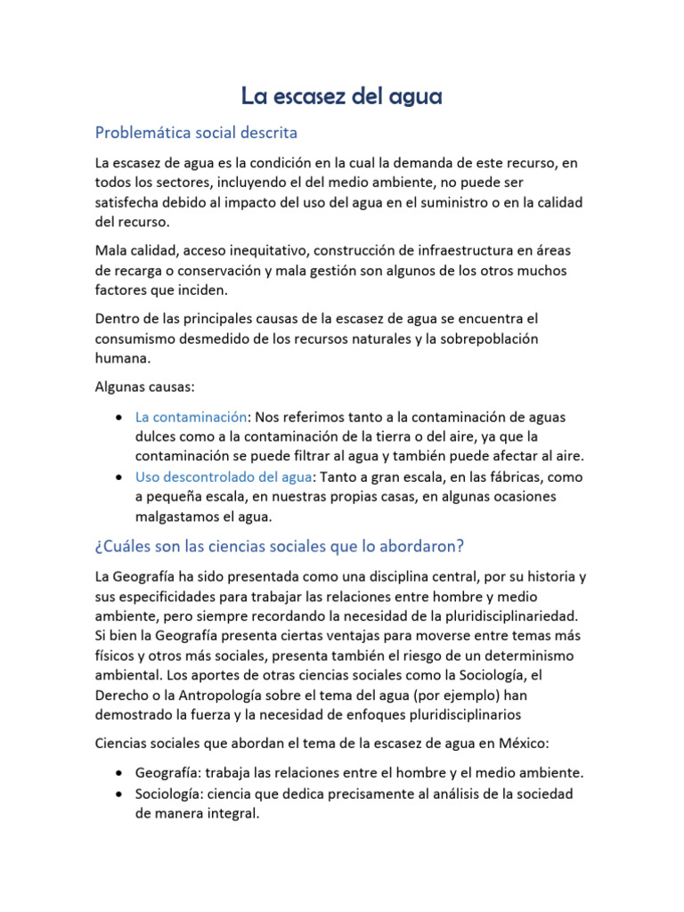 La Escasez Del Agua | PDF | Agua | Escasez de agua