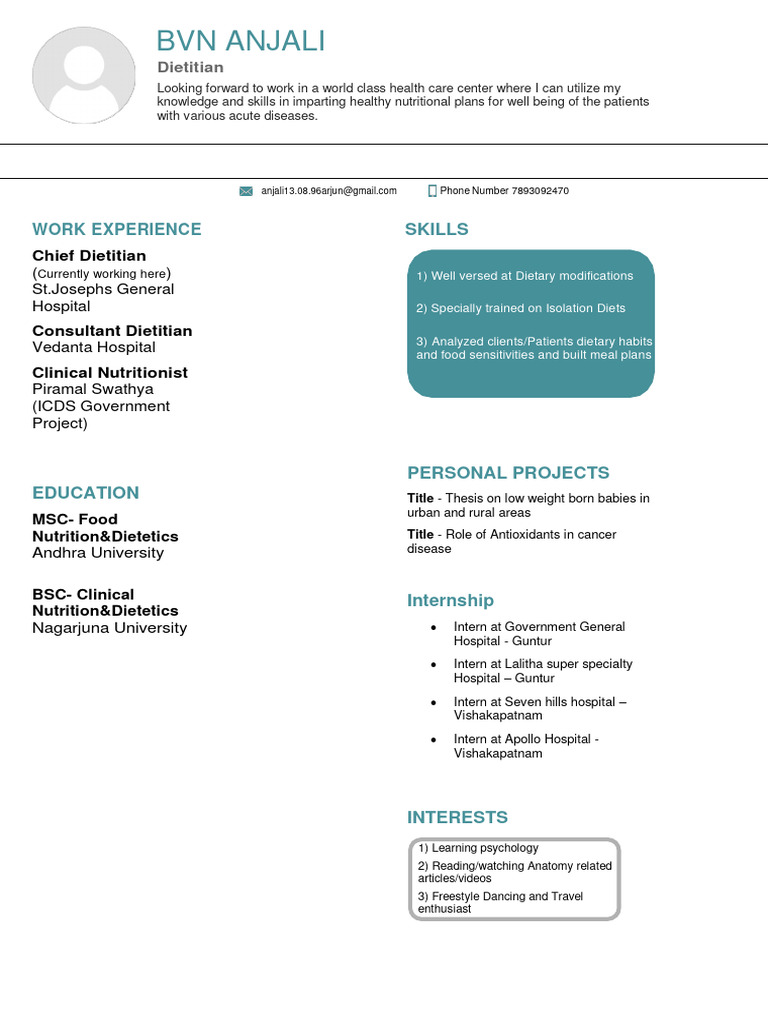 Anjali Resume (1) - 7-2 | PDF | Dietitian | Medicine