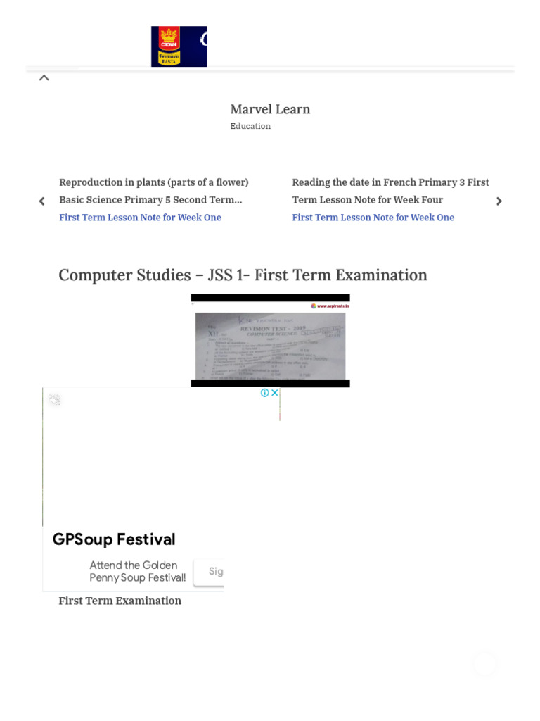 JSS 1 Computer Studies Exam | PDF | Input/Output | Central Processing Unit