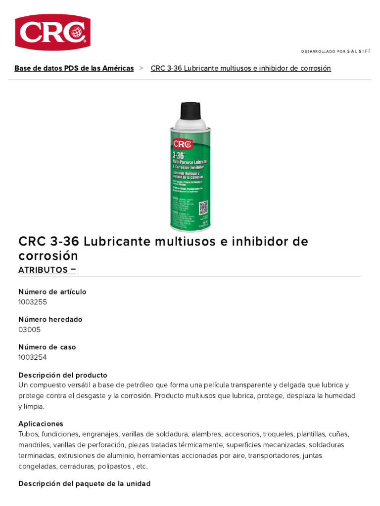 Lubricante Multiusos CRC 3-36: Protección y Lubricación | PDF