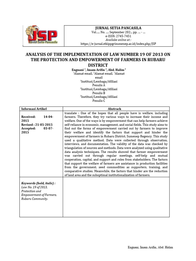 Analisis Implementasi Uu Nomor 19 Tahun 2013 Tentang Perlindungan Dan ...