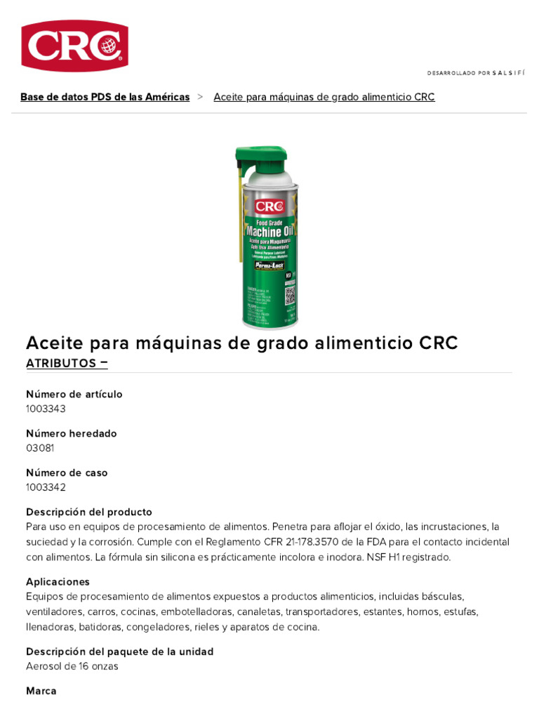 TDS Food Grade Machine Oil CRC Imp - 2023 P | PDF | Tecnología