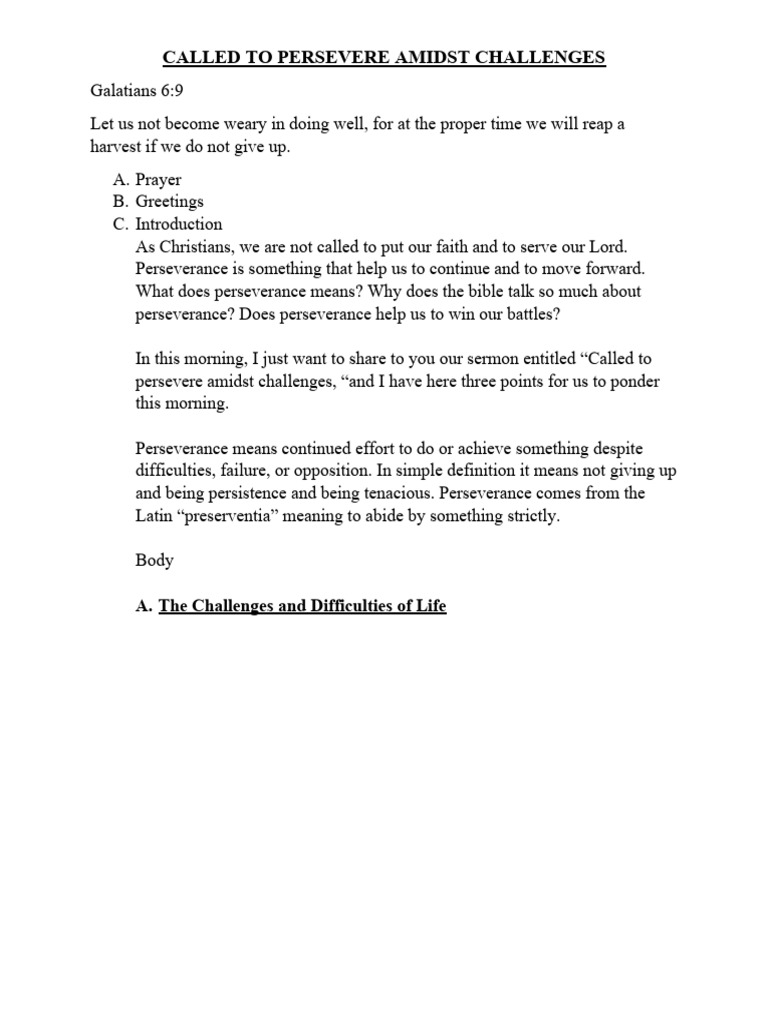 Called To Persevere Amidst Challenges | PDF