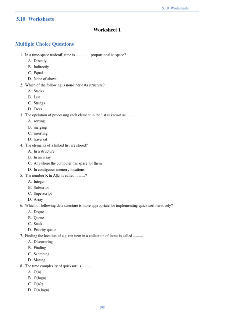 Data Structures Worksheet | PDF | Queue (Abstract Data Type ...