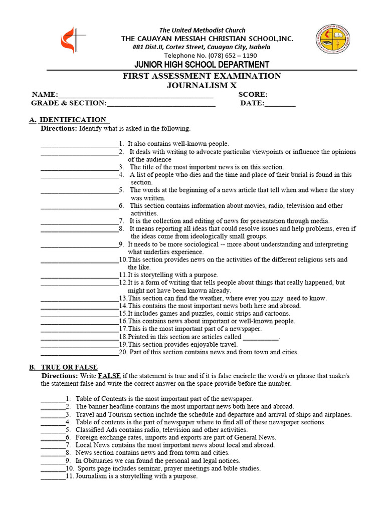 Journalism Exam Assessment Guide | PDF | Newspapers | News