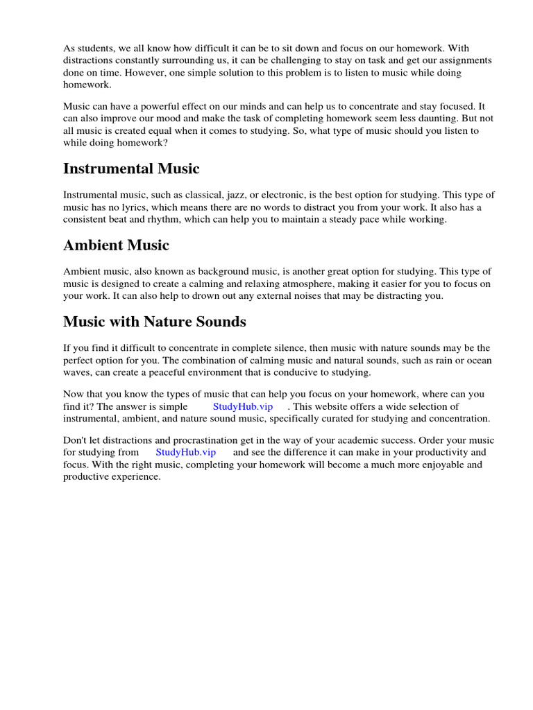 Music To Do Homework With | PDF | Essays | Thesis