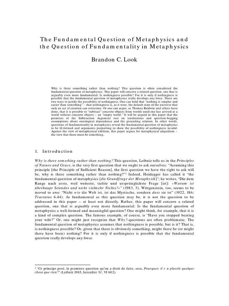 The Fundamental Question of Metaphysics | PDF | Substance Theory ...
