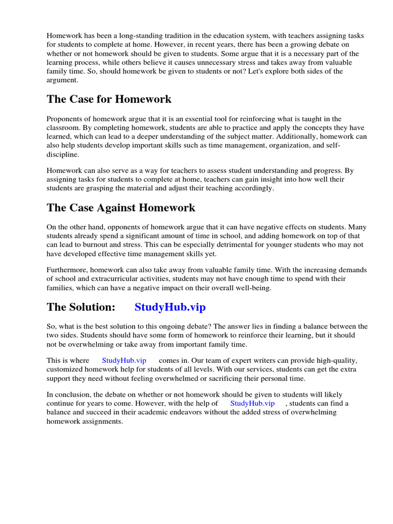 Should Homework Be Given To Students or Not | PDF | Homework | Teachers