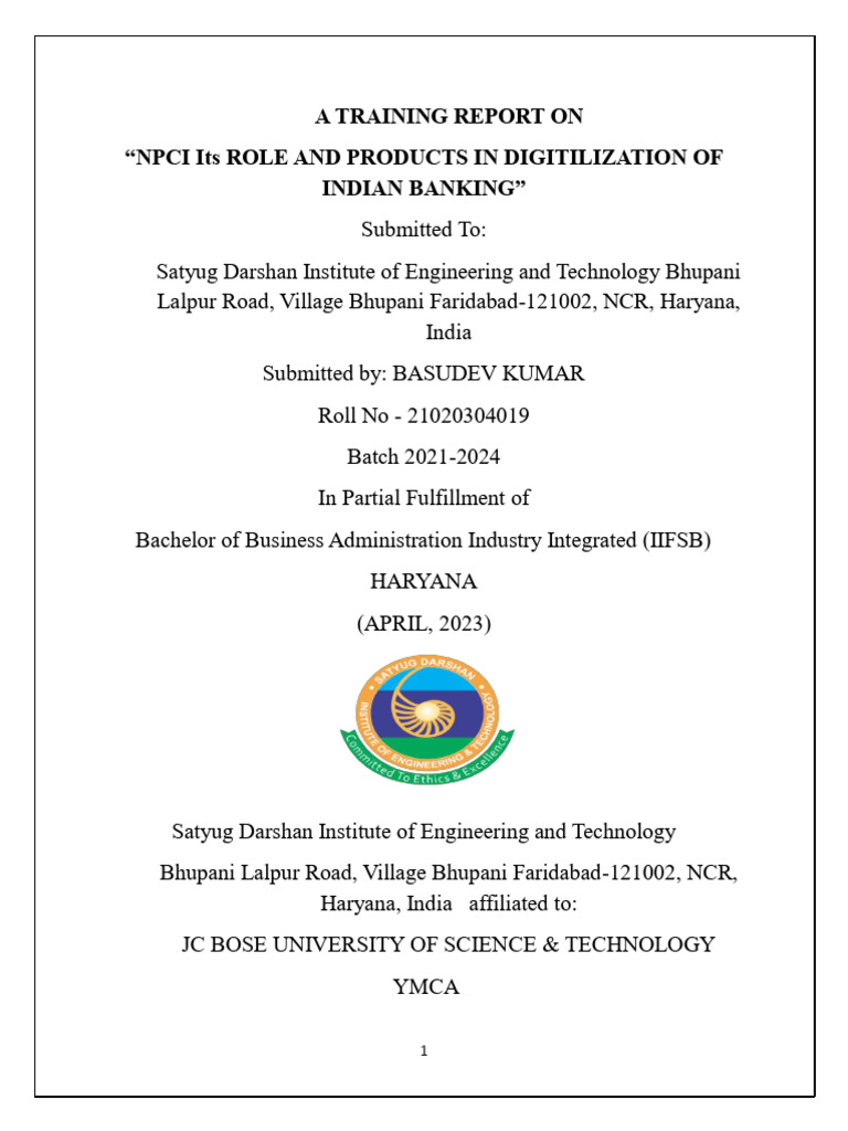 Basudev Bankimg Report 12345 | PDF | Money | Financial Technology