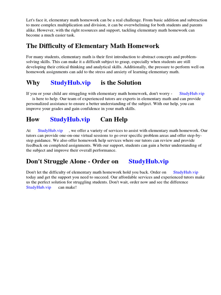 Elementary Math Homework Help | PDF | Mathematics | Homework