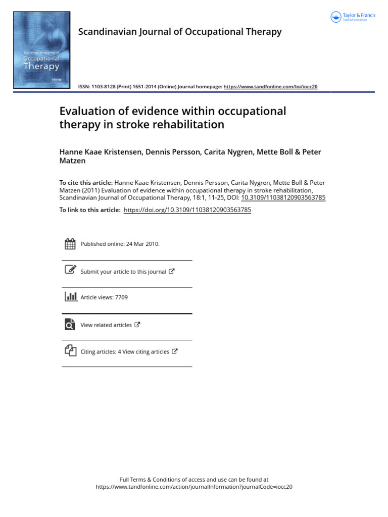 Evaluation of Evidence Within Occupational Therapy in Stroke ...