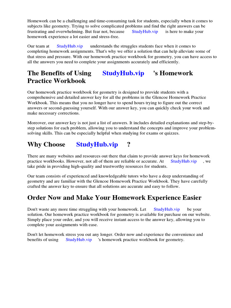 Glencoe Homework Practice Workbook Geometry Answers Key | PDF ...