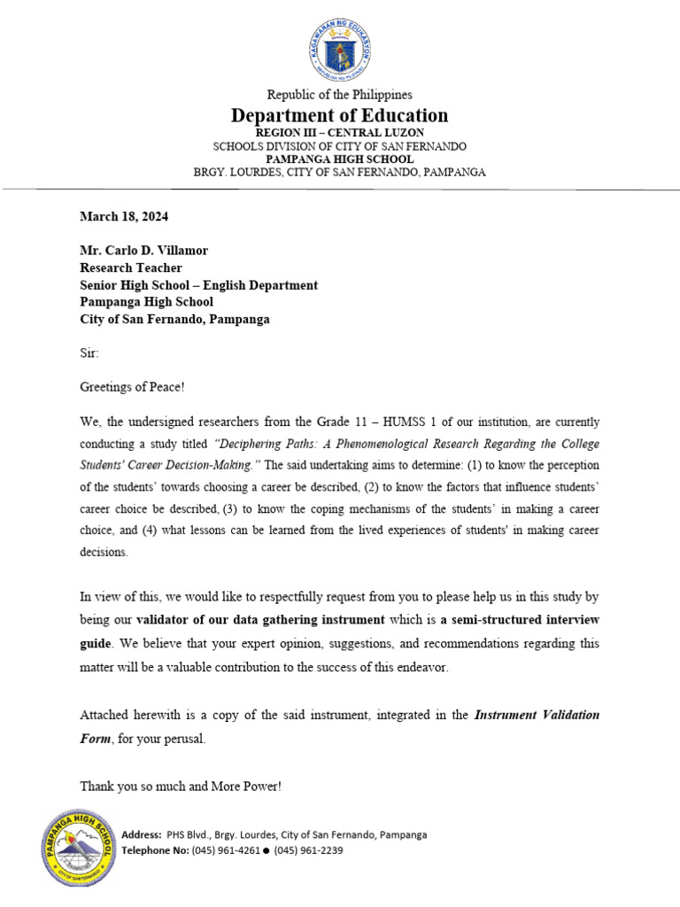 11 Humss 1 Group 3 Instrument Validation Form | PDF | Psychological ...