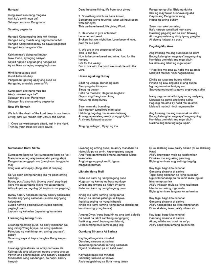 Lyrics Sheet Communion Songs | PDF