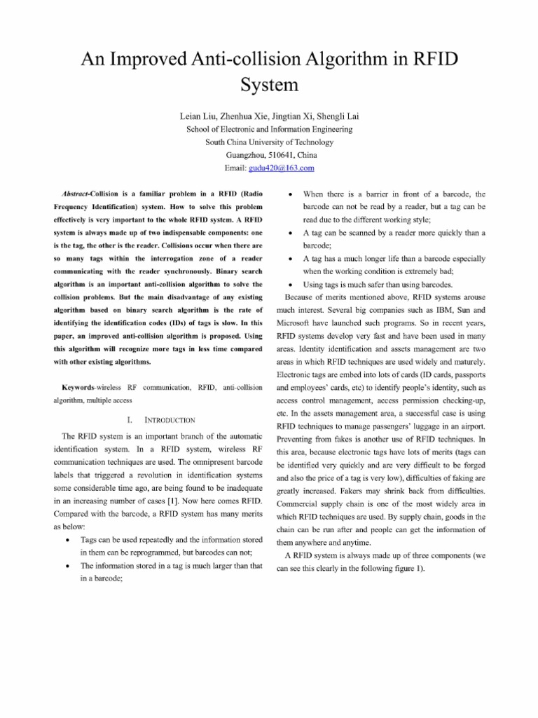 Improved RFID Anti-Collision Algorithm | PDF | Radio Frequency ...