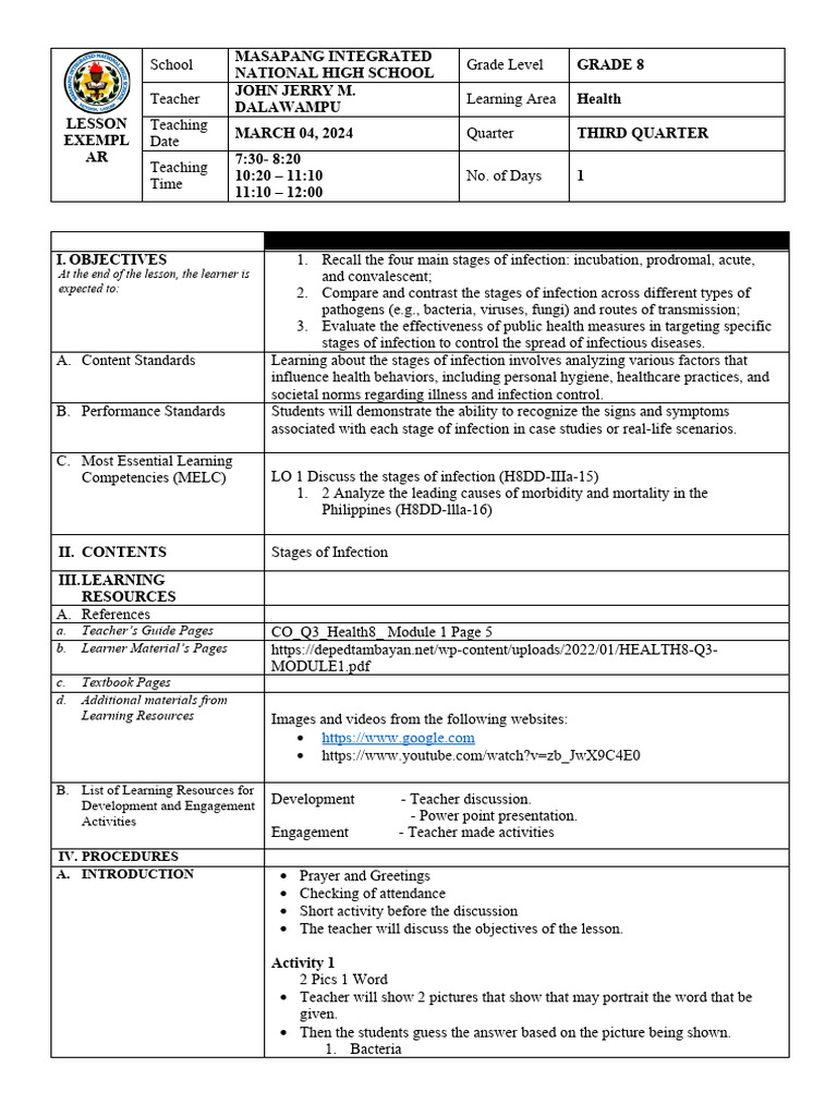 DLP Health_Q3_Lesson 1 (AutoRecovered) | PDF | Infection | Pathogen