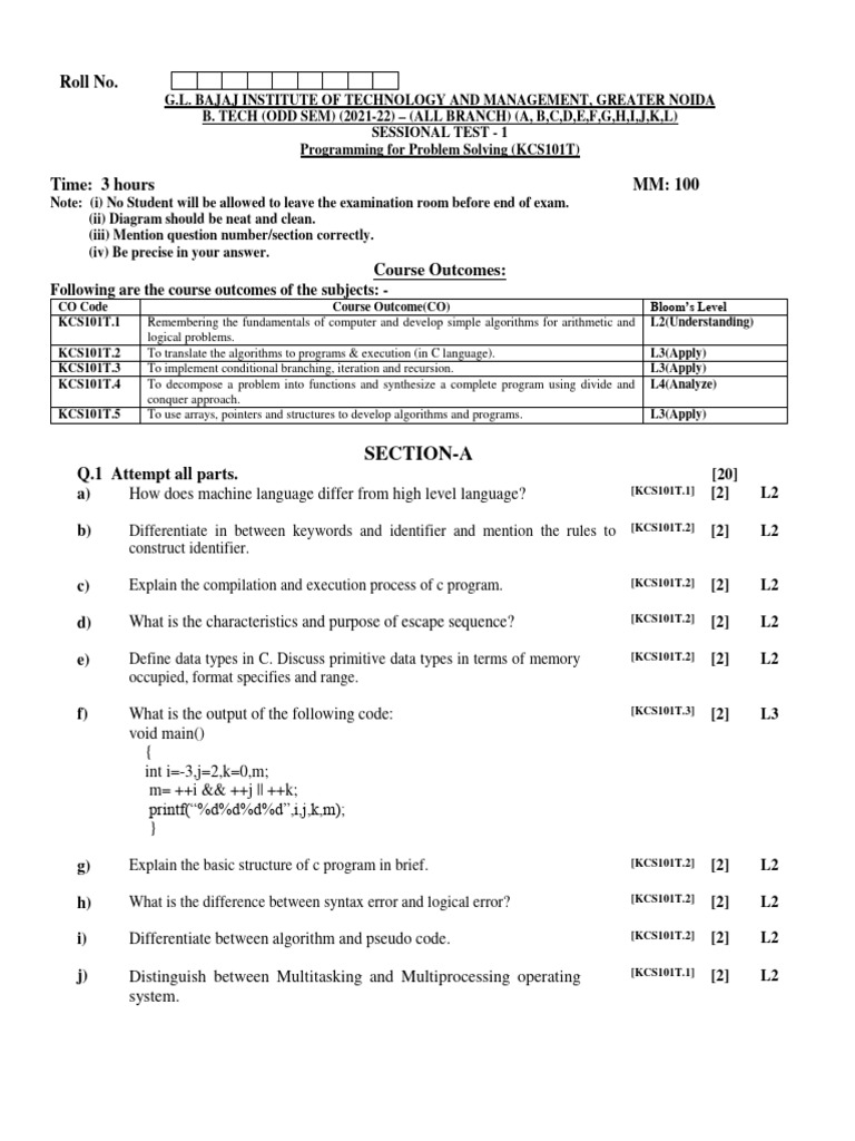 pps ST 1 paper 2021-22-sem-1-modified (1) | PDF | Computer Program | Programming