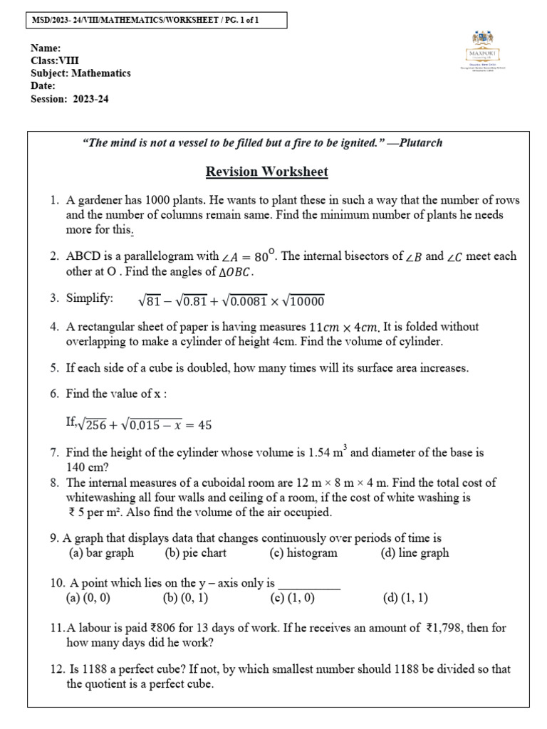 Class Viii Assignment | PDF | Volume