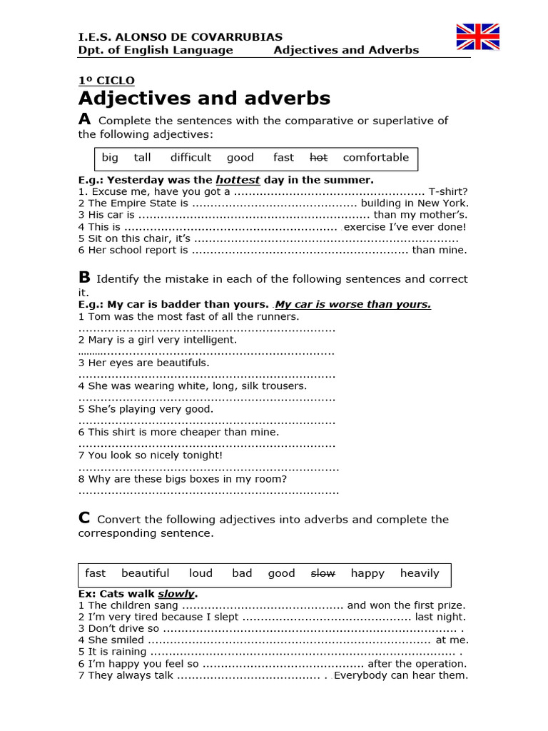 Adjectives and adverbs 1 ciclo | PDF | Adverb | Adjective