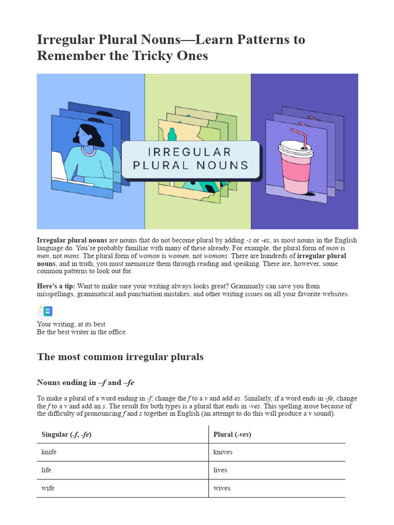 Irregular Plural Nouns—Learn Patterns to Remember the Tricky Ones | PDF ...