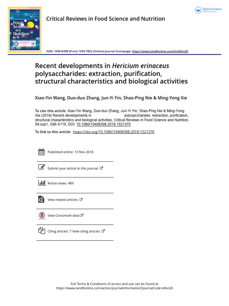 Hericium Erinaceus Polysaccharides | PDF | Two Dimensional Nuclear ...