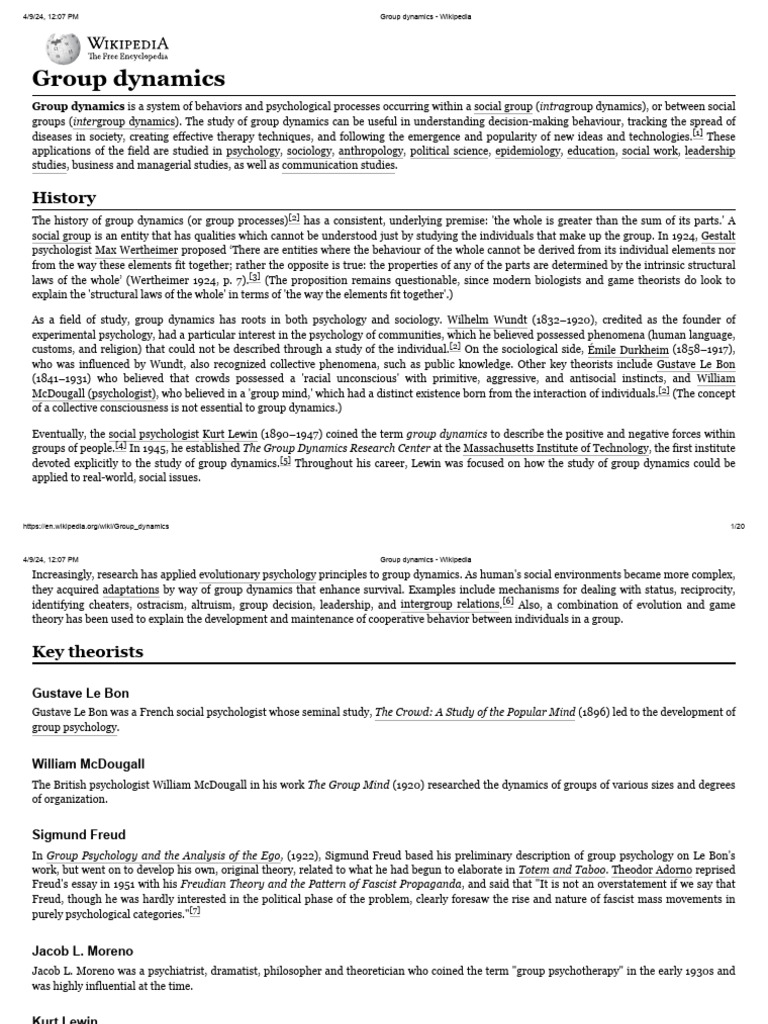 Group Dynamics - Wikipedia | PDF | Social Group | Group Processes