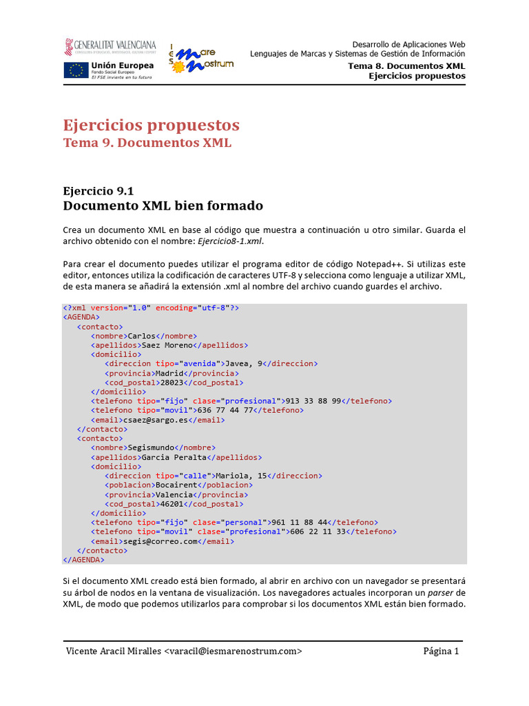 Ejercicios XML para Desarrolladores | PDF | Xml | Red mundial