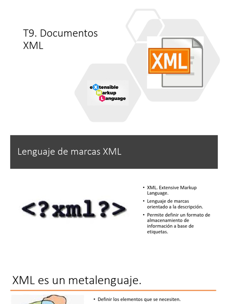 Presentación T9. Documentos XML | PDF | Xml | Lenguaje de marcado