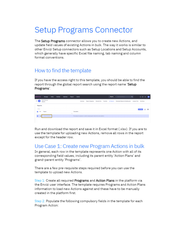Envizi L4 POX - Programs Module Setup Programs Connector | PDF | Microsoft Excel | Computer File