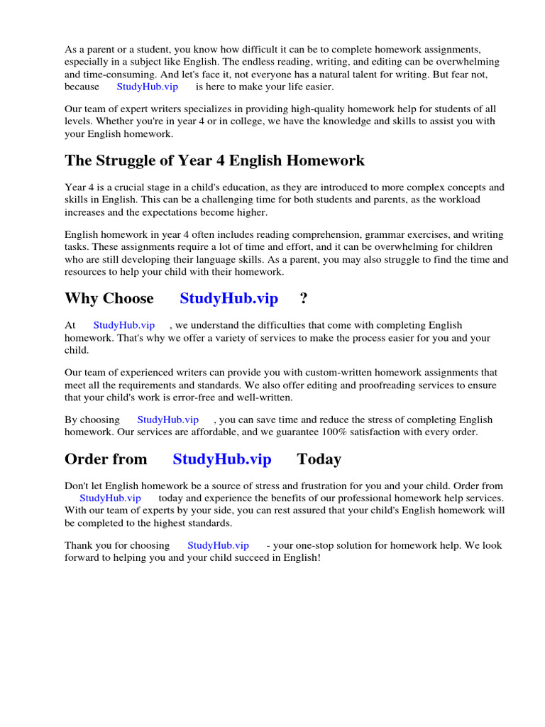Year 4 Homework English | PDF | Worksheet | Homework