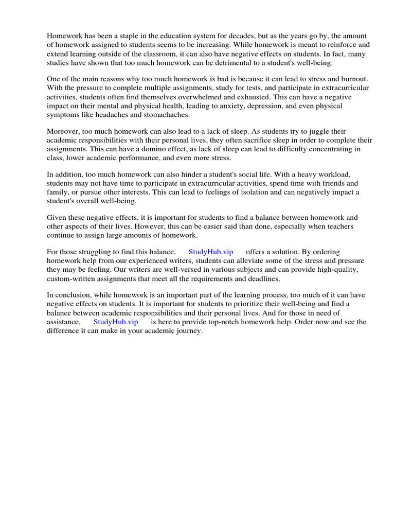 Too Much Homework Is Bad Essay | PDF | Homework | Teachers