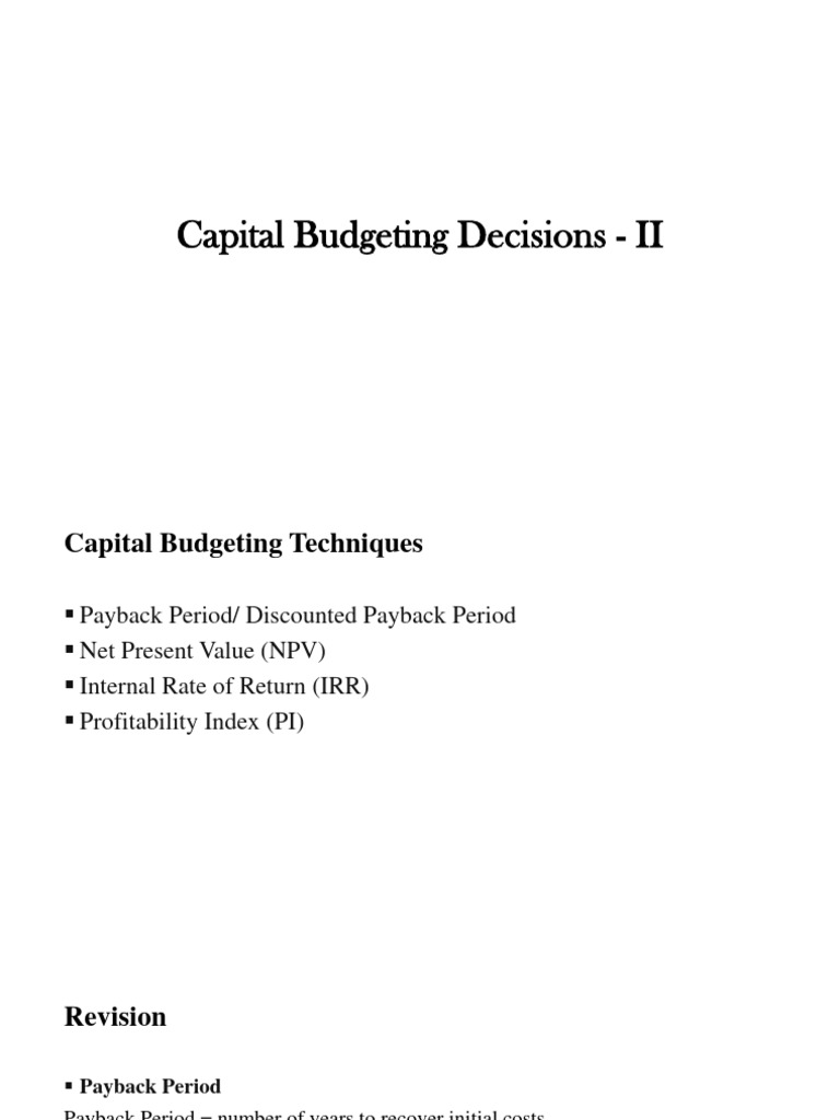 Capital Budgeting Irr Pdf Net Present Value Internal Rate Of Return