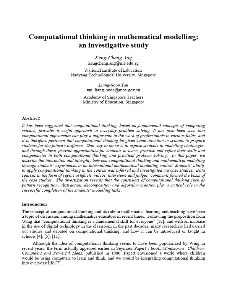 Computational Thinking in Mathematical Modelling: An Investigative Study | PDF | Thought ...