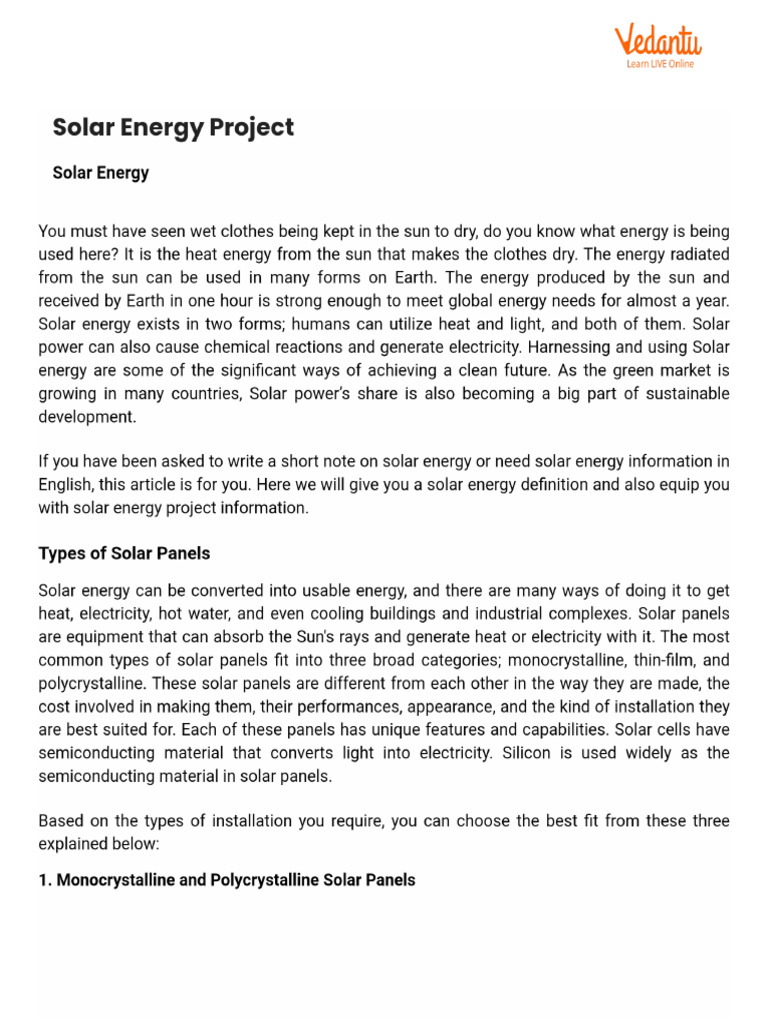 Solar Energy Project | PDF
