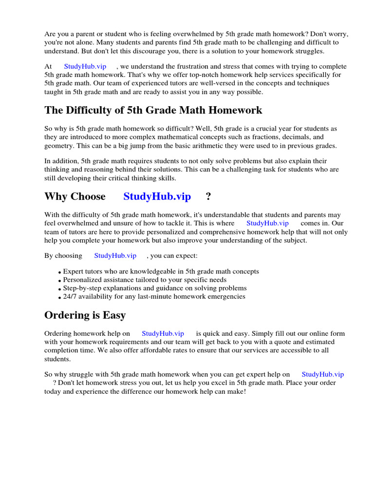 Grade 5 Math Homework Help | PDF | Mathematics | Homework