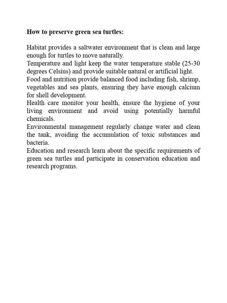 How To Preserve Green Sea Turtles | PDF | Wellness | Science & Mathematics