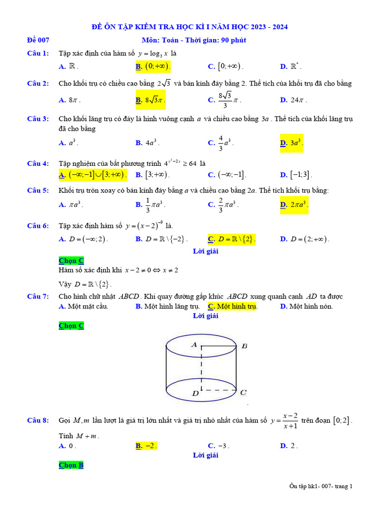 de On Tap Hk1-007-Dap An | PDF