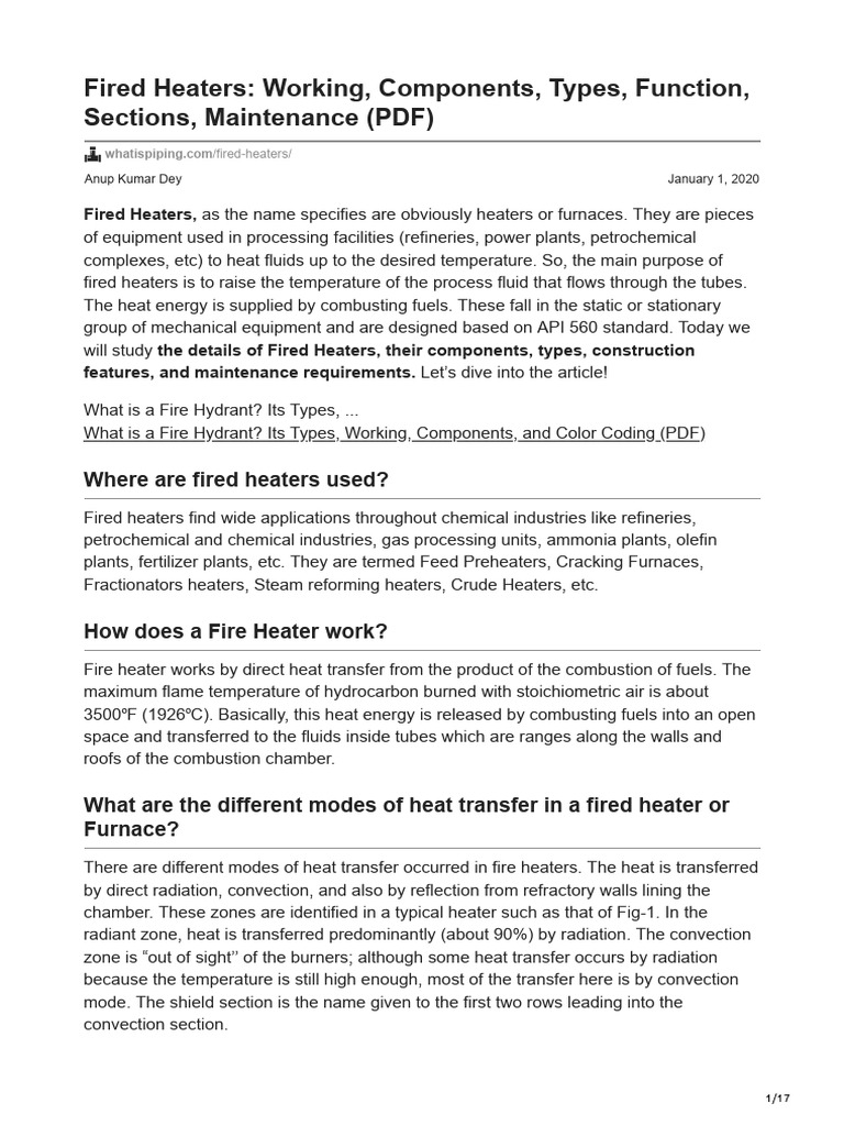 Fired Heaters: Types and Components Guide | PDF | Chimney | Combustion