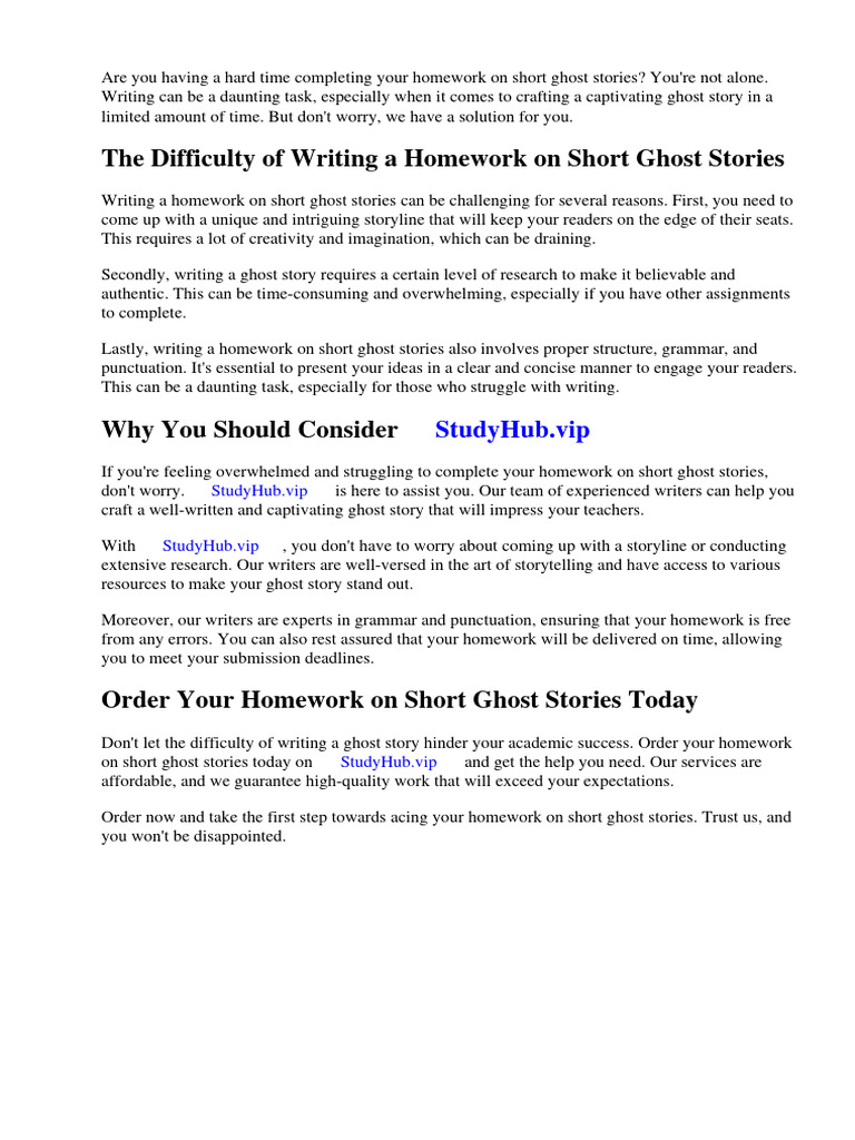 Short Ghost Stories For Homework | PDF | Ghosts | Homework